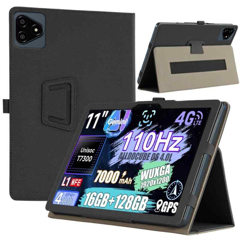 【E-COAST】For ALLDOCUBE iPlay70e / iPlay60 Pro ケース ALLDOCUBE タブレット 11インチ 対応 用のケース PUレザーカバー スタンド可能 ハンドストラップ付 磁気吸引 衝撃吸収 (ブラ...