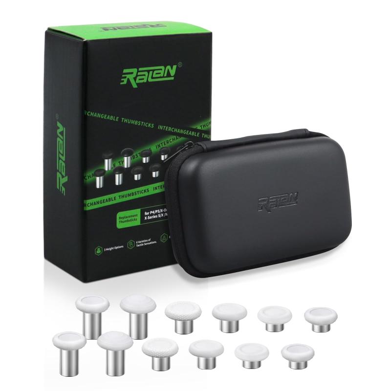 RALAN ps5コントローラーに対応用交換サムスティック、ps4コントローラー スティック PS5/PS4/XBOX SERIES X/switch NS pro PROコントローラー用交換用キャンプ修理ツール 金属製セット3種類の高さに...