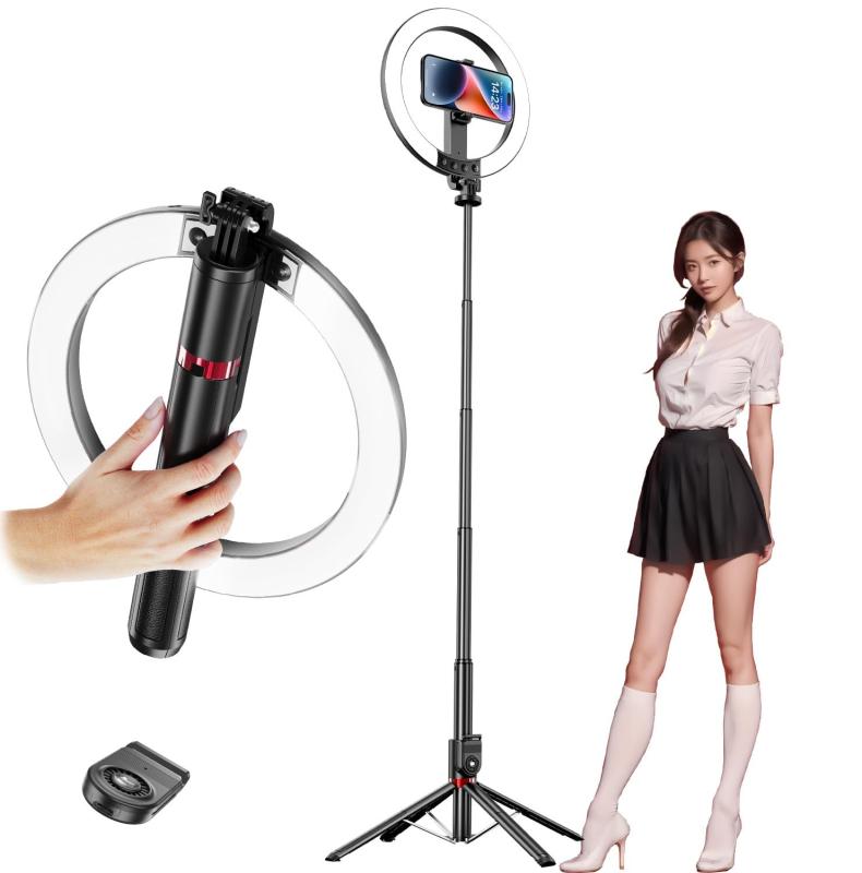 ARIAKE P225Q 自撮り棒 LEDリングライト 直径10インチライト 最長2.2m 四脚 スマホスタンド 安定性アップ iphone android対応 selfie stick リモコン付き じどりぼう 照明 ビデオライト セルフ...
