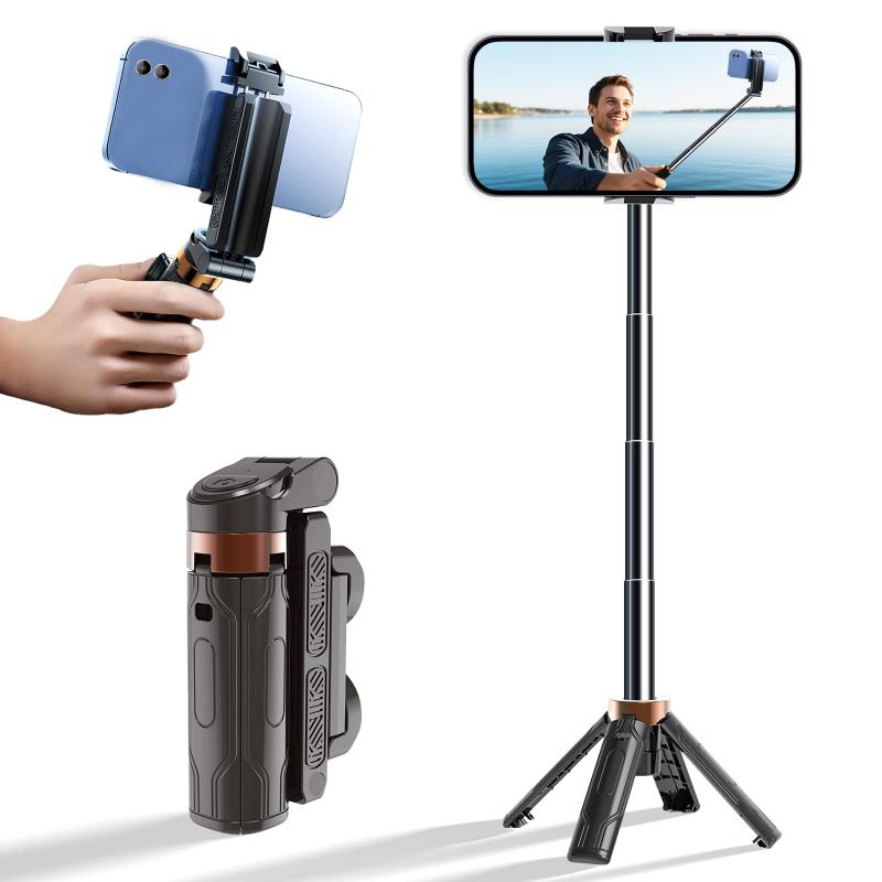 自撮り棒 【業界超ミニ・四脚安定】 スマホスタンド スマホ 三脚 じどり棒 軽量 セルカ棒 コンパクト 11cm収納サイズ 卓上 360度回転 折りたたみ式 アルミニウム合金製 4段階伸縮 持ち運びし✨【超コンパクト＆軽量設計持ち運びに困り...