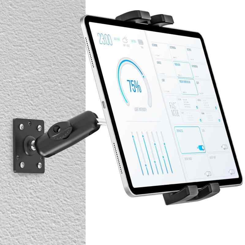【2026最新小さな金属製】EXSHOW タブレット壁掛けスタンド iPad 壁掛け ホルダー アーム 4.7～13インチ対応 携帯 スマートフォン＆タブレット用 金属製 キッチン/玄関/浴室/洗面所/オフィス/倉【多機能タブレット壁掛けマ...