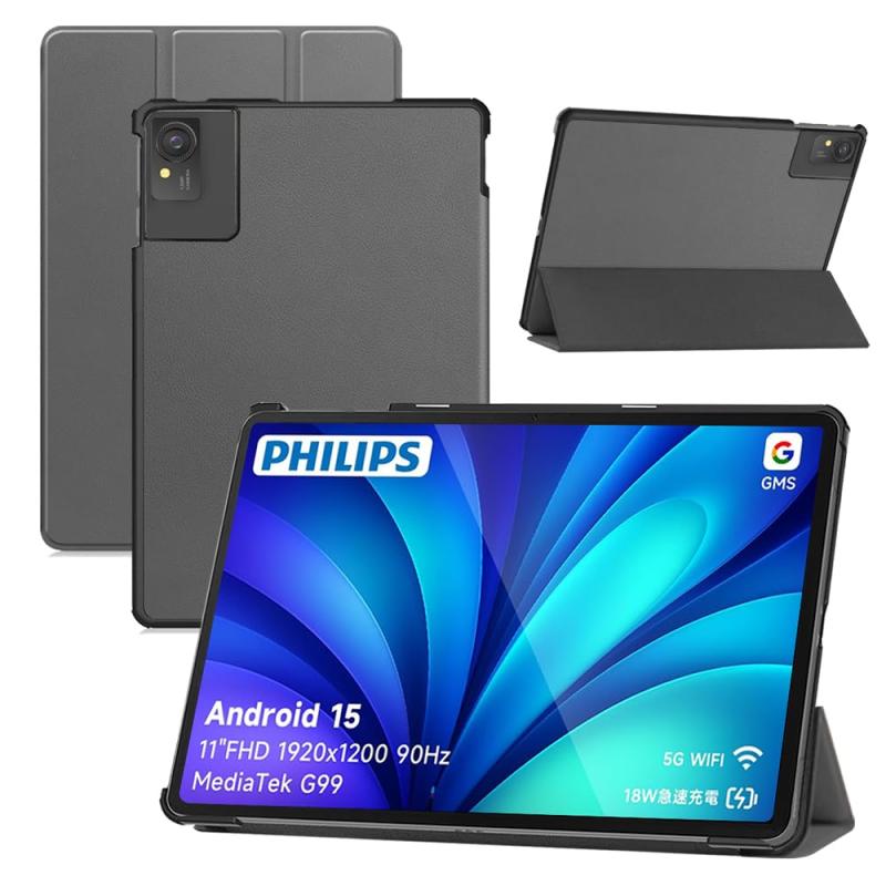 For PHILIPS T8015 / BNCF Bpad 11 ケース 11 インチ タブレット カバー RUIXH PU素材 落下防止 滑り止め 傷防止 保護カバー 薄型軽量 全面保護 三つ折りスタンド機能 マグネット開閉 持ち運びやす...
