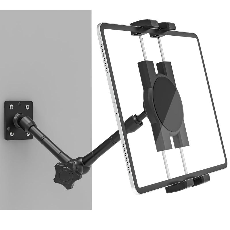 Phichy 壁掛け タブレットホルダー 【金属折り畳み式のアーム】スマホスタンド/タブレットスタンド 両用壁掛け スタンド 耐荷重 落下防止 iPhone スタンド キッチン/居間/玄関/浴室/洗面所/オ【フルアングル 調整可能】ベースマ...