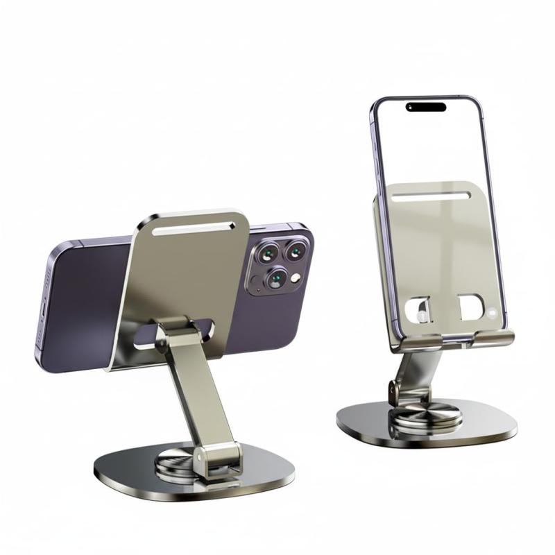 LISEN スマホスタンド, 全金属製 折りたたみ式 360度回転 デスクトップ タブレットスタンド, スマホ・タブレット兼用 グレー全金属製デザイン: 高品質な金属素材を使用し、安定性と耐久性を実現。スタイリッシュなグレーカラーでどんな環...