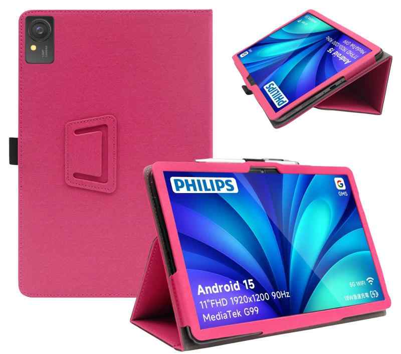 For PHILIPS T8015 ケース カバー【JYJIEJIE】角度調整 高級PU 耐汚れ 擦り傷防止 スタンド機能付き 磁気吸着 手触りが良い 全面保護型 保護ケース PHILIPS T8015 タブレットケース (レッド)【対応機...