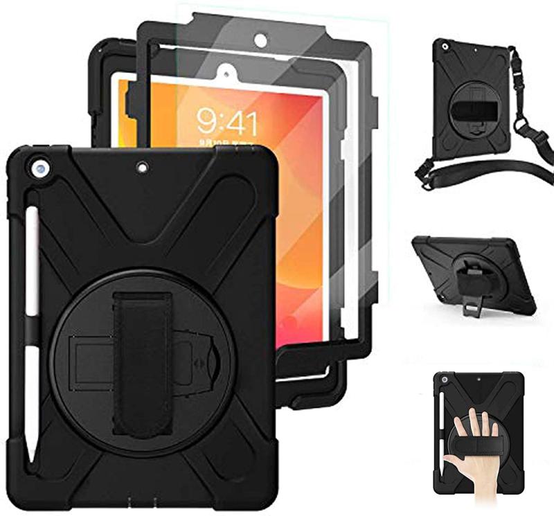 iPad 10.2 ケース 2019 Lively House 保護 フィルム付き iPad 第7世代 ケース 回転 ハンドホルダー スタンド 肩掛けー ストラップ 三層 耐衝撃 防塵 丈夫 キッズ 子供 Apple アイパッド 10.2 ...