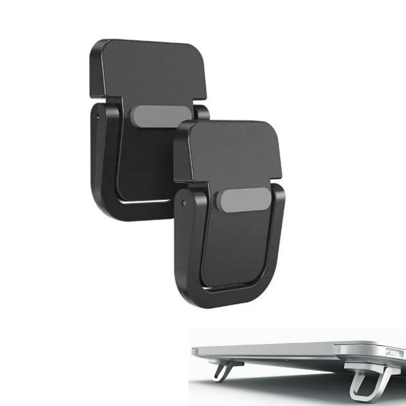 【Zixui】ノートパソコンスタンド、Macbook PCスタンド、人体工学に適合、貼り付け式、折り畳み式 フットヒート 亜鉛合金製 耐久性 持ち運びに便利 冷却 放熱対策 軽量 滑り止め 2個 (ブラック【亜鉛合金素材・軽量耐久性】 本ス...