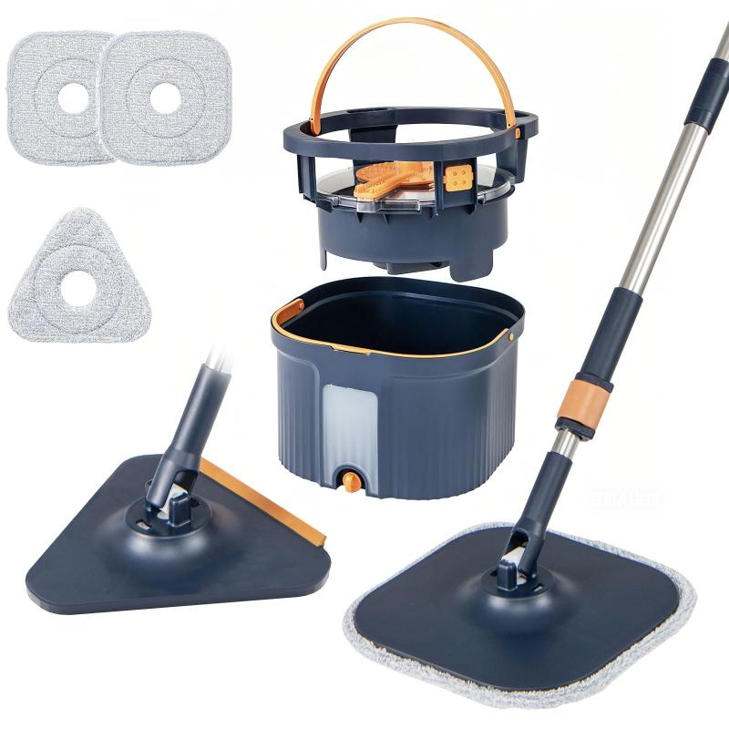 Goplus 回転モップ フロアモップ 水拭き 床拭き モップ 取り外し可能なバケツ付き ハンドル高さ調節可能 床掃除 モップクリーナー フローリング掃除 組立簡単 乾湿両用 家庭用 交換用モップ⭐ サイズ明細：ハンドル：高さ107~132...
