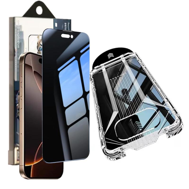 【360°覗き見防止 ガイド枠付き】LXBESOS for iphone 16 Pro 用のガラスフィルム 超簡単貼り付け 自動除塵 アイフォン 16 Pro プライバシー の360°ぞき見防止 上下左右 プライバシー保護 気泡ゼロ 撥【対...