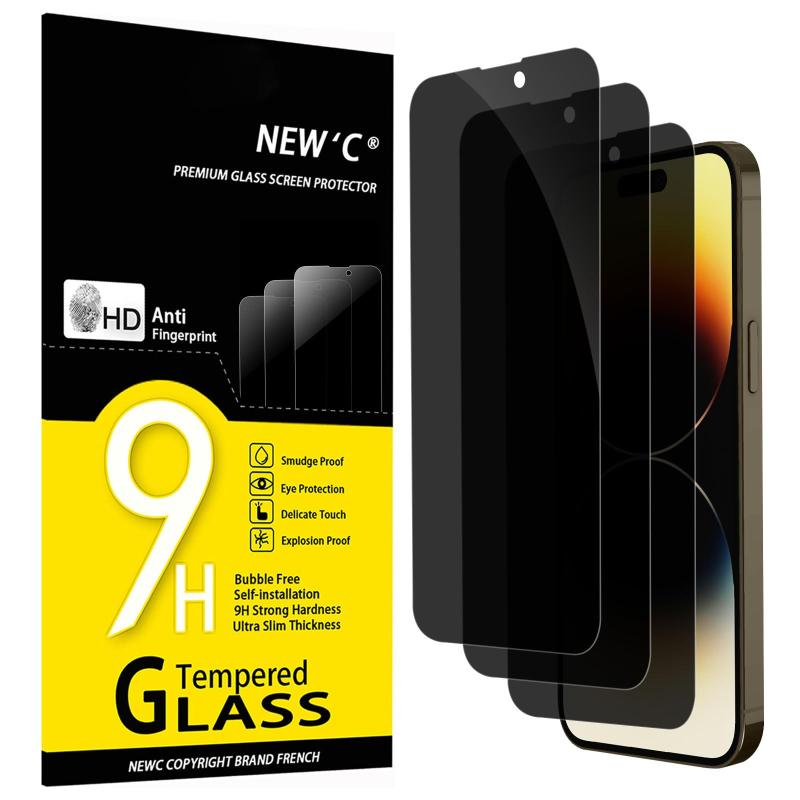 NEW'C 3枚入り iPhone 14 Pro Max (6.7インチ) 用 覗き見防止 ガラスフィルム 保護フィルム 強化ガラス ケースに優しい 超耐久性いPhone 14 Pro Max (6.7インチ) 用スパイ防止強化ガラス 3 ...