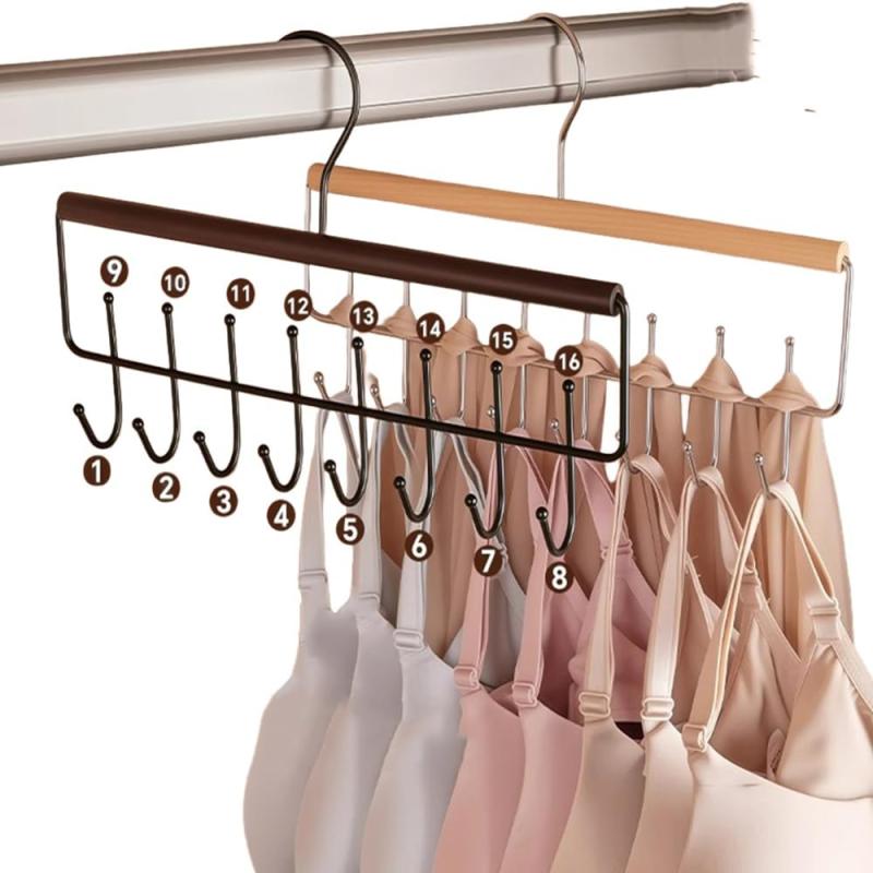 ベルトハンガー ネクタイハンガー 多機能·多目的ハンガー 8+8フック 収納便利 強力耐荷重 木目&amp;アイアン仕上げ 省スペース キャミソール ネクタイ 帽子 バッグ タオル たっぷり小物【材質＆サイズ】サイズ：幅28cm×高さ18c...