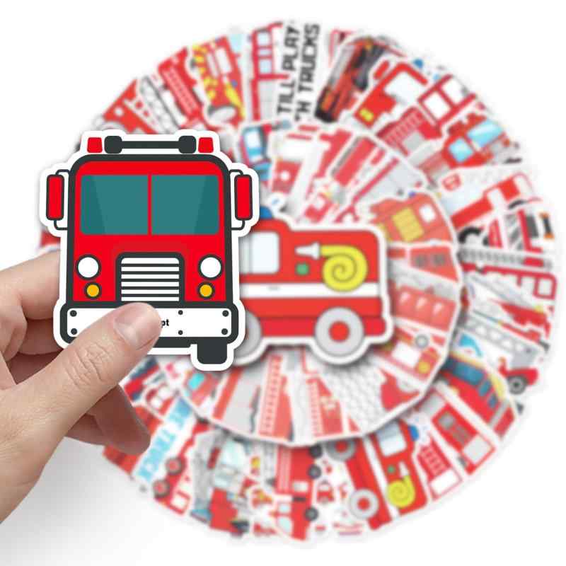 【全柄違い】AQUALOACH 消防車 ステッカー 50枚セット 防水 カートゥーン風シール 剥がせる デコレーション プレゼントに最適【全柄違い・50枚セット】1枚ずつ違う消防車のデザイン。飽きずに楽しめるたっぷり50枚入り【防水＆耐久素...