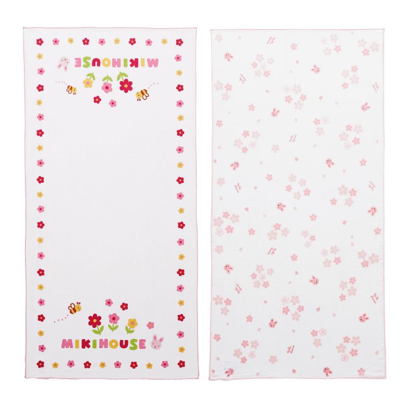 【 ミキハウス 】 ガーゼタオルセット 沐浴 お風呂 ガーゼ タオル 2枚組 綿100％ 日本製 35×70cm 出産準備 男の子 女の子 ベビー キッズ 赤ちゃん ベビー服 46-8339-380二重織ガーゼプリント綿100％日本2枚組で...