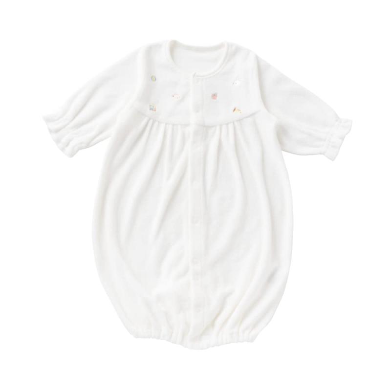 [クリーム デ ココ] 甘撚りパイル アニマル刺繍 ツーウェイオール [股スナップ付け替え/2way] 新生児 赤ちゃん 日本製 50-70cm [ 春夏秋冬向け素材 ]【サイズ】50～70cm：着丈51cm・胸巾27cm・袖丈21cm　(...