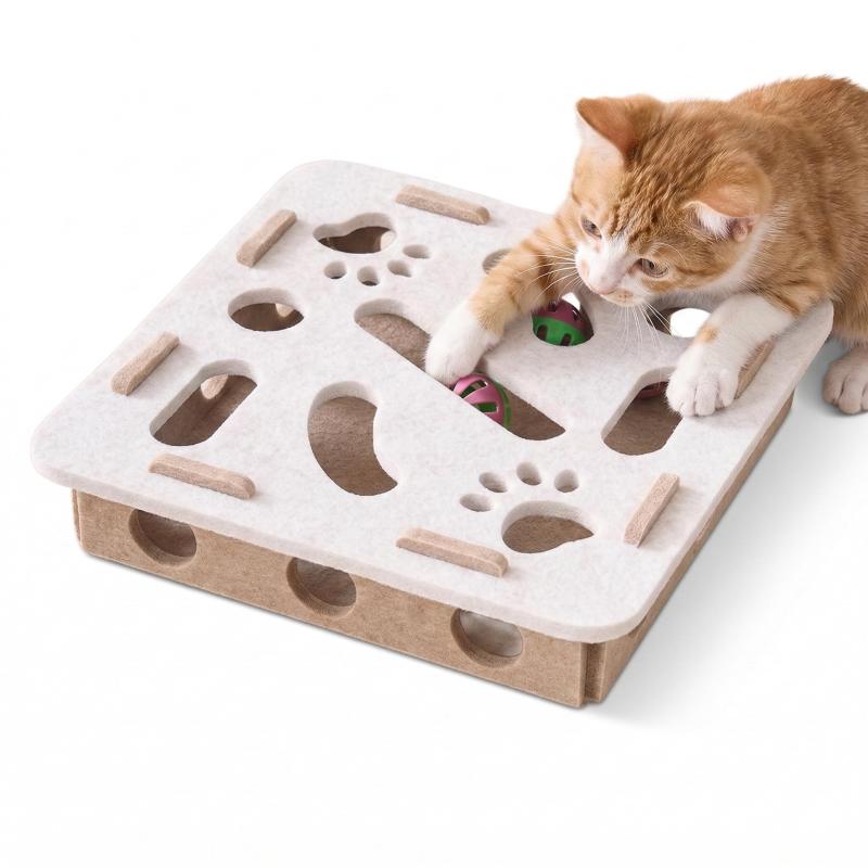 シャンディニー 猫用 知育 おもちゃ 迷路ボード スクエア型 フェルト 室内遊び 鈴入りボール付き【猫のための楽しい迷路ボード】 正方形デザインのスクエア型迷路ボードで、室内で楽しめる猫用知育おもちゃです。お部屋の中に置きやすい形状で、見た...