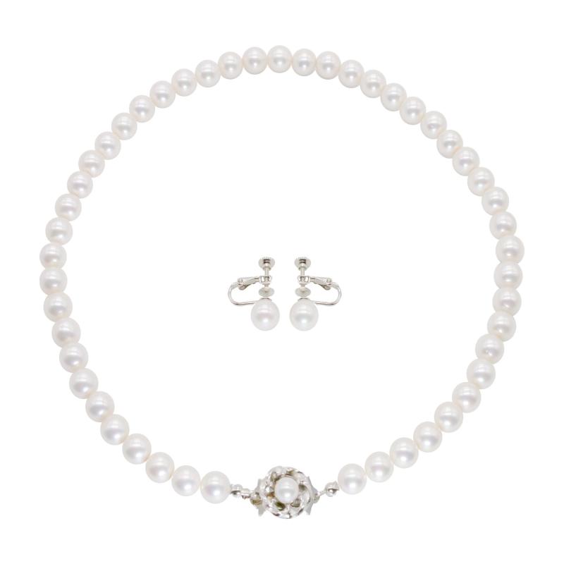 [waco blossom] 葬儀用 貝パール ネックレス セット 日本製 高級 フォーマル 喪服 法要 イヤリング ピアス ケアクロス付