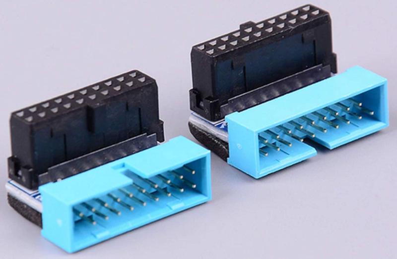 オーディオファン マザーボード 20ピン USBコネクタ用 L字アダプタ フロントパネル I/Oコネクタ 90度 180度 方向変換 変換 挿し口