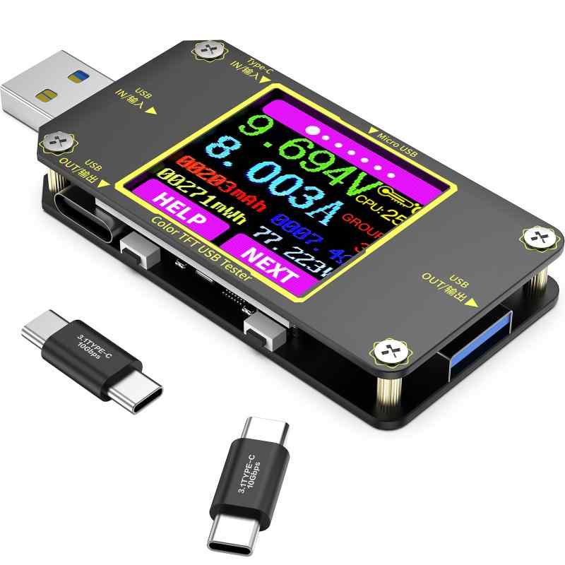 USB電圧電流テスター YEREADW USB電圧計 2-in-1 マルチメーター 電圧電流チェッカー タイプ C コネクター付き 0-8A 4.5~24V 360°回転可能なスクリーン搭載黒い多機能USBチェッカー:この電流計はUSBだけ...