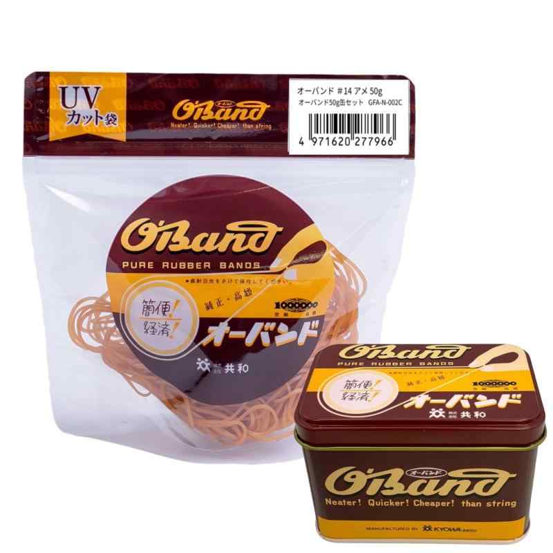 輪ゴム 【 オーバンド #14 】 アメ色 < 50g/500g透明袋 > #16より1つ小さい径 全サイズ73輪ゴムのサイズ ：#14 ( 14号 ) 内径32mm / 折径50mm / 切幅1.1mm / 厚さ1.1mm