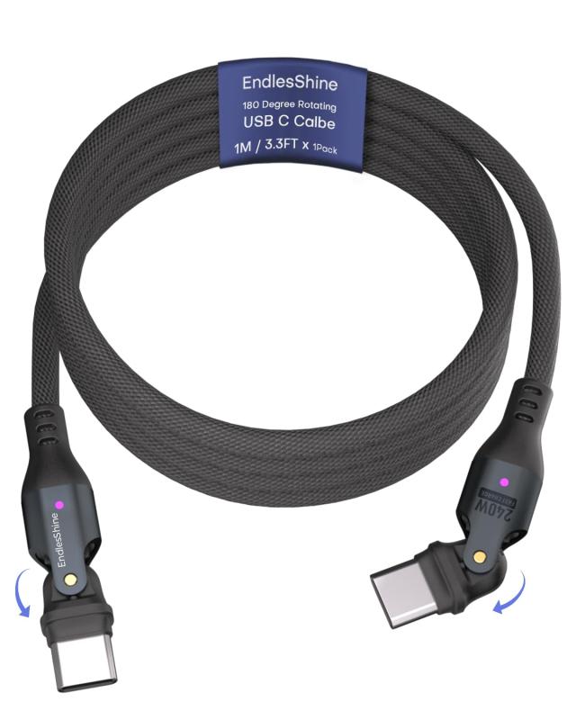 ENDLESSHINE TypeC TO TypeC USB C to C ケーブル 180°回転 PD 240W 急速充電 USB2.0 480MBPS データ転送タイプ C 180°回転 タイプ C-1m/1.8m/3m【高速充電&am...