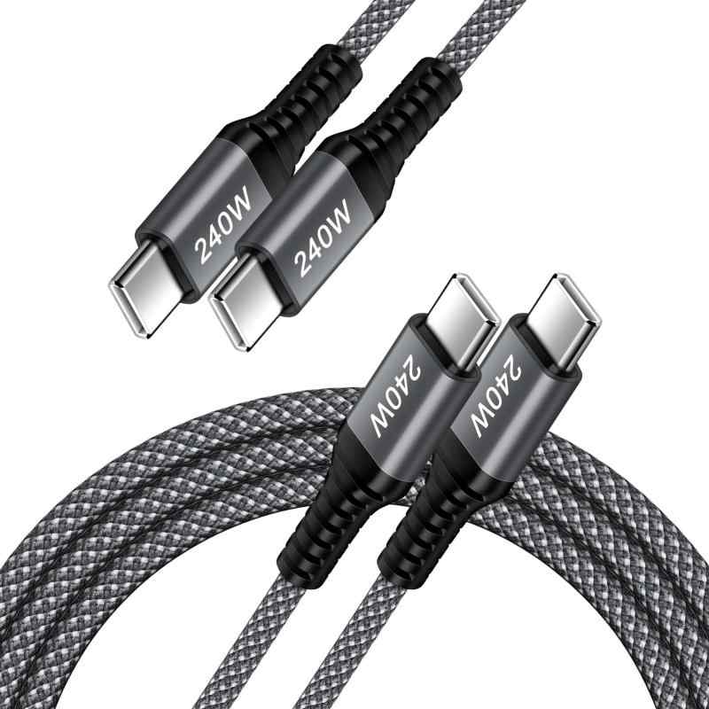 PD3.1 240W USB-C &amp; USB-C ケーブル超急速充電 (0.9M+1.8M 2本入り) Type C ケーブル 高耐久ナイロン iPhone17/16/15シリーズ 、MacBook Pro、iPad mini、Ma...