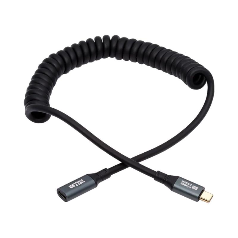 Cablecc 20Gbps 100W USB4 ストレッチコイル USB-Cケーブル 8K Type-C オス-メス ケーブル 電源&amp;データ ラップトップ キーボード タブレット用 ストレッチ後