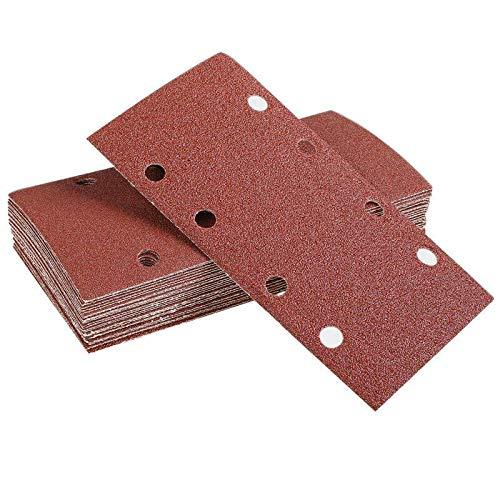 WINGONEER 50PCS 93X185mm 8穴長方形ディテールオービタルサンダーサンドペーパーサンディング-400グリットこれらは酸化アルミニウム研磨材でできています。耐久性に優れ、耐摩耗性と帯電防止性があり、高速研磨時に研磨された...