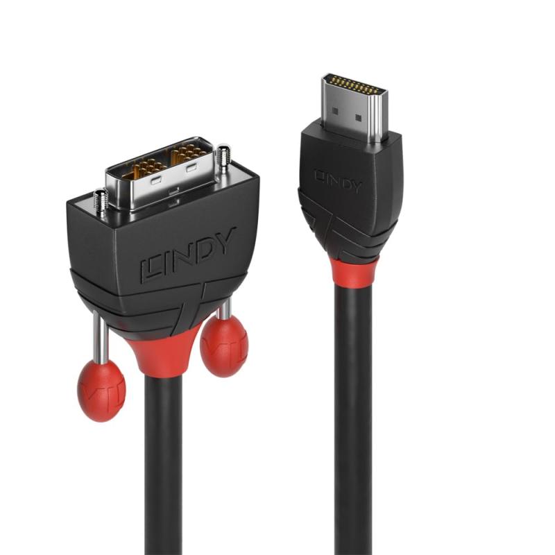 LINDY BLACK LINE HDMI Type-A to DVI-Dシングルリンク ケーブル 双方向伝送 1920 x 1200@60Hz 高密度三重構造 金メッキ端子
