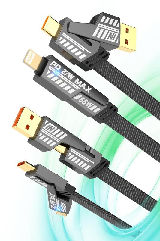 4 in 1 充電ケーブル Type-C/USB-A to Type-C/Lightning iPhone Android 対応 【超高耐久、すべてのデバイスに対応した充電ケーブル】 自由に変換可能 MFi認証 65W 急速充電、iPhon...