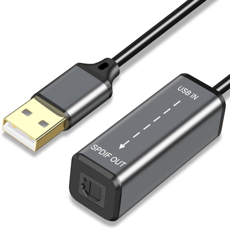 USB A – SPDIF 光 オーディオ変換アダプタ、単方向USB to TOSLINK デジタル 変換 ケーブル、Windows、PC、コンピュータ、ノートパソコンに対応