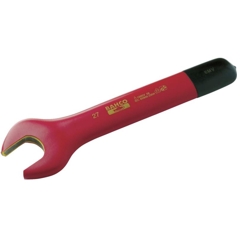 BAHCO(バーコ) Insulated Open End Spanner 1000V絶縁仕様片口スパナ 19mm 6MV-19原産国:スペイン全長(mm):175二面幅寸法(mm):19厚み(mm):7質量(g):150
