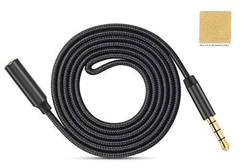 Sound Wave【 アルミヘッド 3.5mm 4極 ナイロン 二重編み 延長ケーブル 約3M ブラック 】 ナイロン 二重編み 4極 3.5mm 延長ケーブル オス メス ステレオ AUX ケーブル Cool 黒色 約300cm 通話 音楽