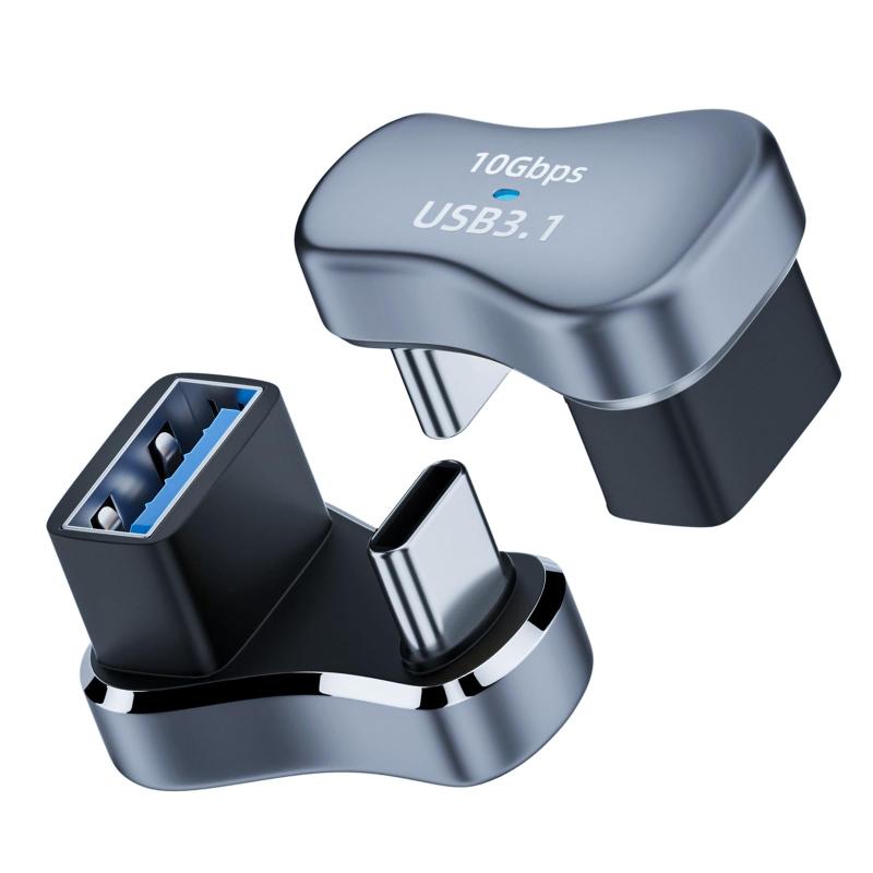 WLGQ USB 3.1 Type-C to USB-A 変換アダプター 超薄型U字設計 10Gbps高速データ転送&amp;充電 広範な互換性 スマートフォン/タブレット/ゲーム機/PC対応 スペース節約 グレー色 2個パック超薄型U字型...