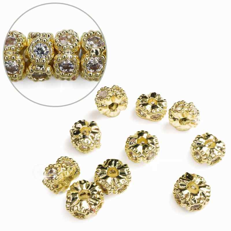 ロンデル 錆びない 10個入り 平型 ラインストーン スペーサービーズ メタル ビーズ アクセサリー パーツ ジュエリー 手芸 クラフト用品 手作り 素材 きらきらぷんぷん丸