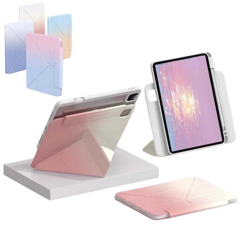 おしゃれ 2024 iPad Air 11インチ M2 ケース グラデーション iPad Air4 5 /Pro11インチ 第 4 3 2 1 世代 ケース 4段階 角度 変更 Apple Pencil 収納 可能 マグネット 分離 透明 ...