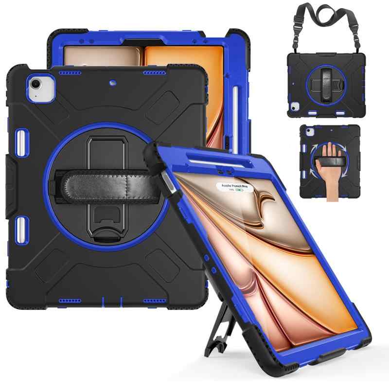Aokil For iPad Air 13インチ (M3/M2、2025/2024) 回転ケース iPad Pro 12.9インチ (2022/2021/2020/2018)用 ショルダーケース 内蔵ペンホルダー Pencil収納 360度...