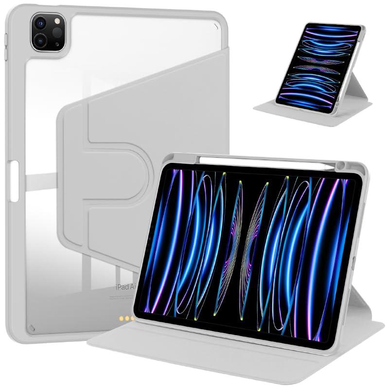 QIYIBOCASE for iPad Pro 13 2024 ケース, 360度回転 2024 iPad 13インチケース 頑丈 耐衝撃 ワイヤレス充電対応 手帳型 ケース クリア for Apple Pencil 2 収納 おしゃれ 透...