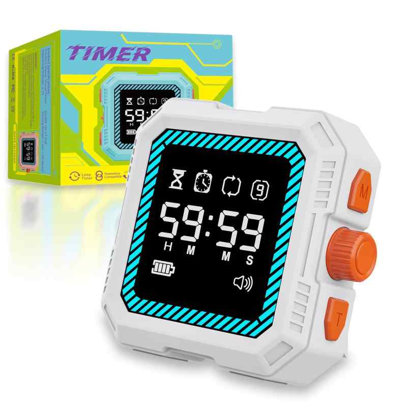 勉強タイマー ポモドーロタイマー ビジュアルタイマー 自動ループ計時 9回繰り返し グネット付きUSB充電式 無音モード 大画面 卓上 学習 仕事 教室 会議用 勉強効率改善勉強タイマー ポモドーロタイマー ビジュアルタイマー