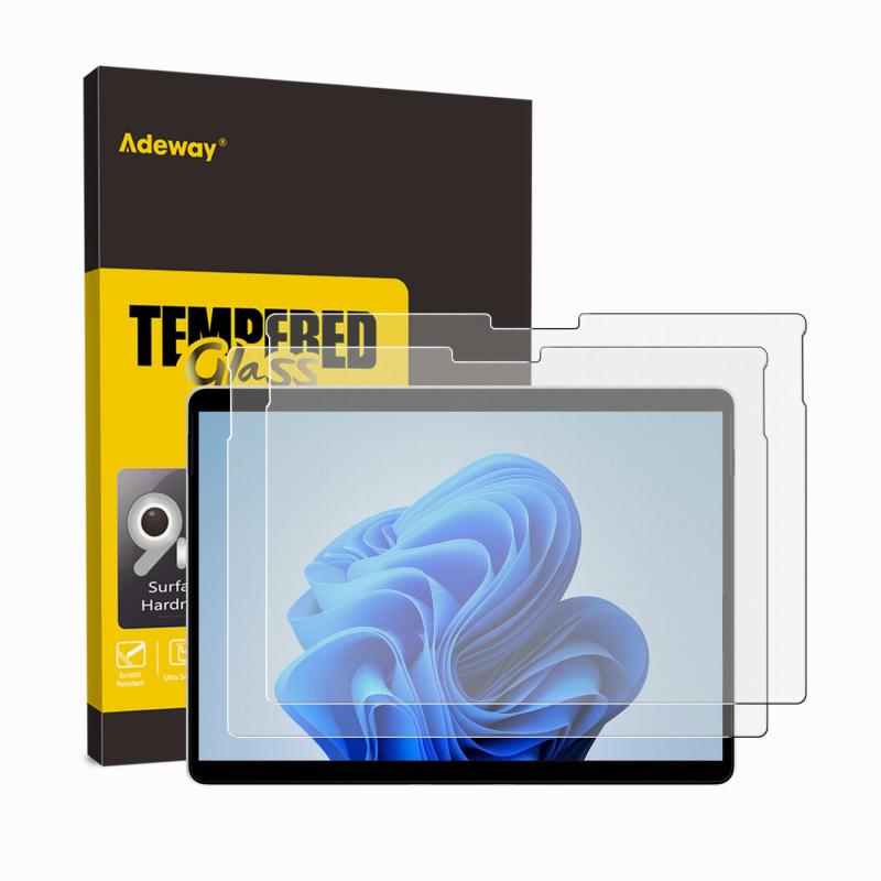 【2枚入り】Adeway Microsoft Surface Pro 9/Pro 11/Pro 10/8/X 13インチ用 紙感覚ガラスフィルム（2024新型）精度カットアウト、9H硬度、描画用強化ガラスフィルム 耐衝撃 強化ガラス 傷に強...