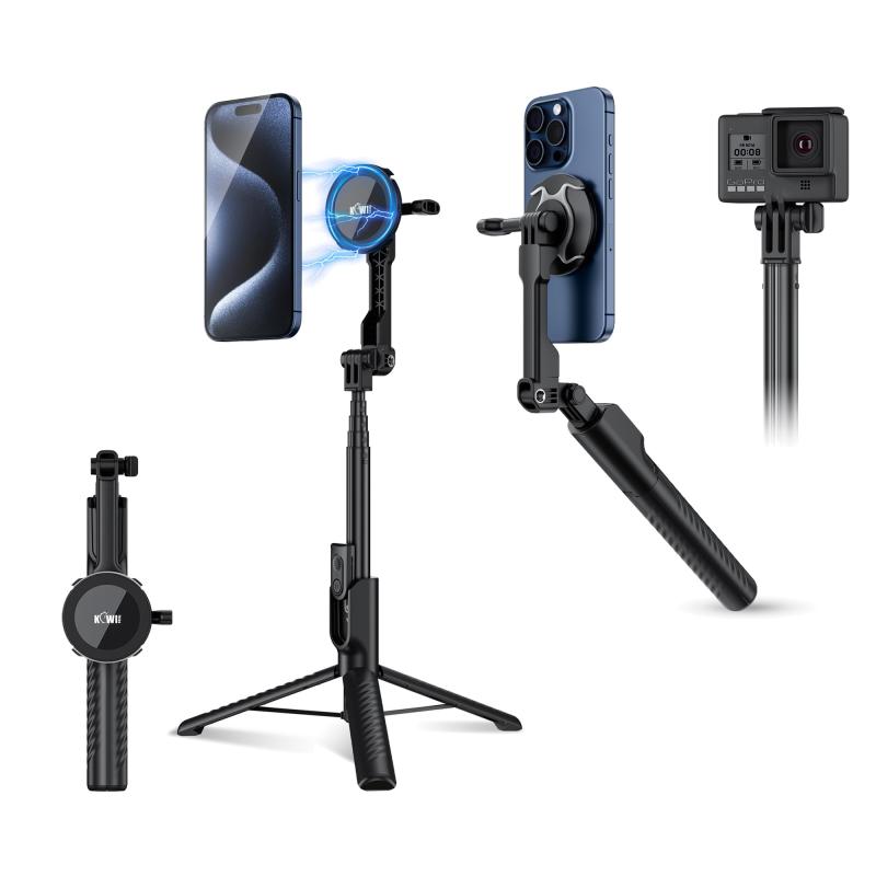 KIWIFOTOS マグネット スマホ三脚 MagSafe対応 自撮り棒 スマホホルダー 折りたたみ式 5段階伸縮 リモコン付き 撮影スタンド