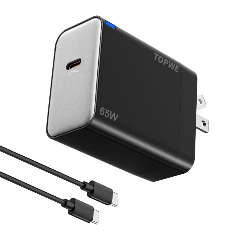 TOPWE 65W USB-C 充電器 Type-C 急速充電 小型 【PD対応・折り畳み式・PSE技術基準】 ACアダプター 携帯充電器 MacBook Windows iPhone iPad Galaxy Android Xperia ...