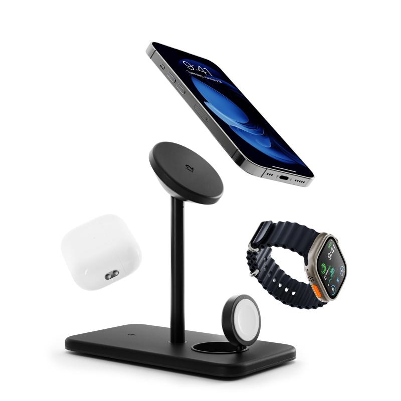 Twelve South HiRise 3 Deluxe | iPhone、AirPods、Apple Watch専用、コンパクト、ラグジュアリーなMagSafe搭載3-IN-1ワイヤレス充電スタンド - 専用電源アダプタ、電源コード（1....