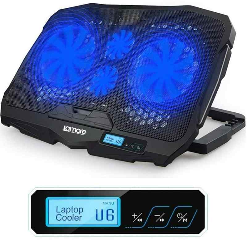 [Lamore] ノートPCクーラー 強冷 大型 冷却ファン ノートパソコン 冷却パッド 冷却台 クール 4冷却ファン 2口USBポート 17インチ型まで対応 ps3 ps4 LED搭載 風量調節可 5段階角度調整 スタンド 折り1)【世界...