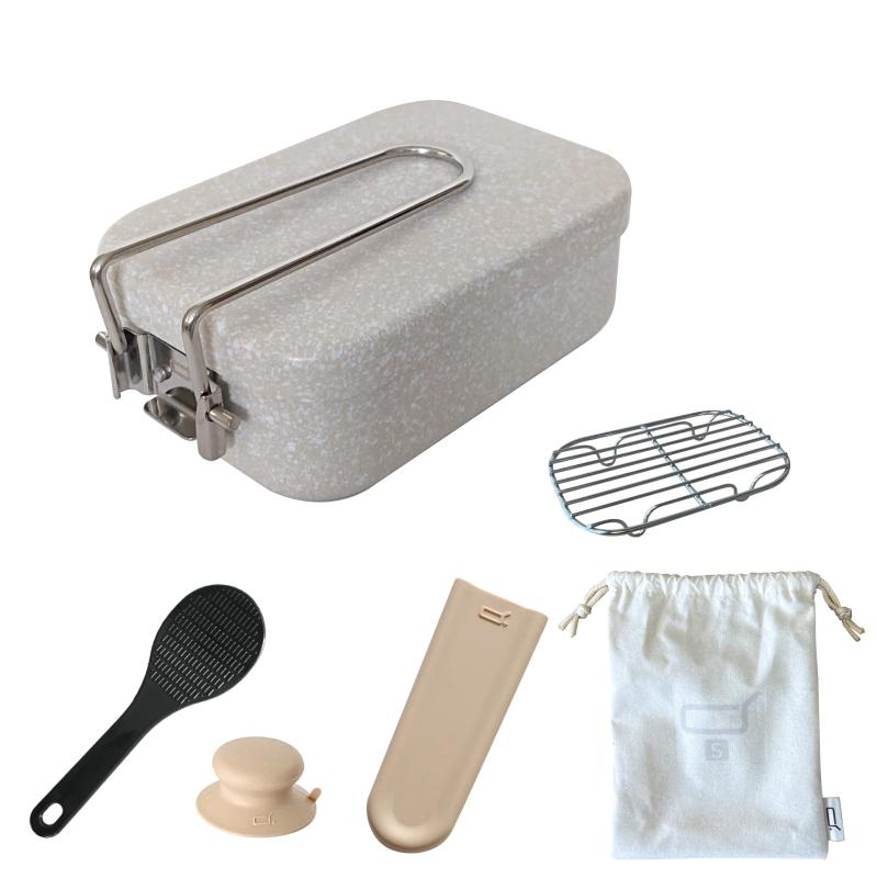 d+ メスティン マーブルコート 飯盒 5点セット / 6点セット キャンプ アウトドア【極厚1.5mmマーブルコートのブラックメスティン】一般的なメスティンの厚みは0.8～1mm。IMCOのメスティンは、厚さ1.5mmの極厚アルミなので熱...