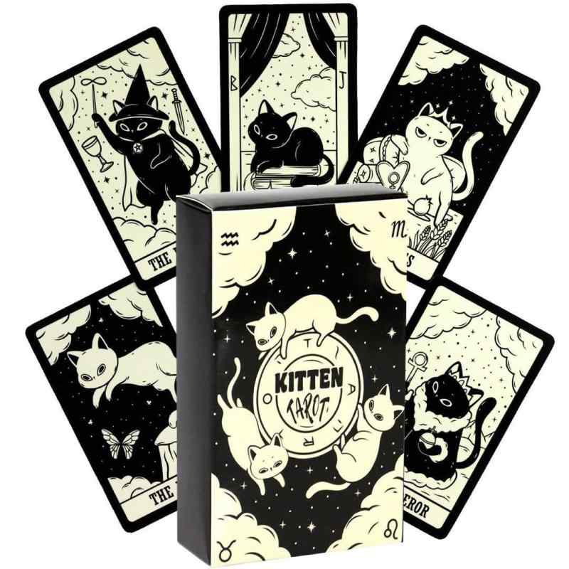 【AZAASU】白猫 黒猫 KITTEN TAROT 占い 猫タロット 78枚 タロットカード 占いデッキ 可愛い猫イラスト可愛い猫デザイン: 白猫と黒猫をモチーフにした愛らしいイラストが特徴のタロットカードです。「悪魔」「塔」「死神」など...