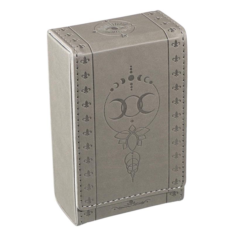 BSTKEY タロットカード収納 レザー製 マグネット開閉 タロットカード整理 カードケース タロットカードボックス スタンダードサイズ ホットスタンプ オシャレ ブラック+グレー ハス雰囲気のあるホットスタンプ：カード収納ボックスはブラッ...