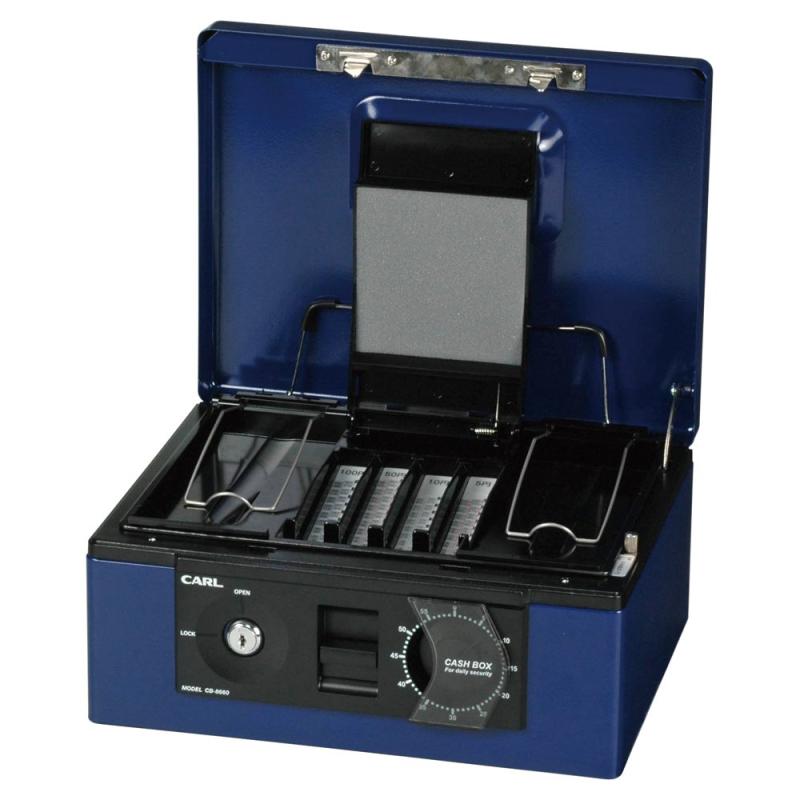 カール事務器 手提げ金庫 キャッシュボックス B5 ブルー CB-8660-Bダイヤルとシリンダーで二重ロックで安心。内蓋によりコインの飛散を防止。トレーの下に貴重品を収納可能。【コイン収納枚数】500円/40枚, 100円/50枚, 50...
