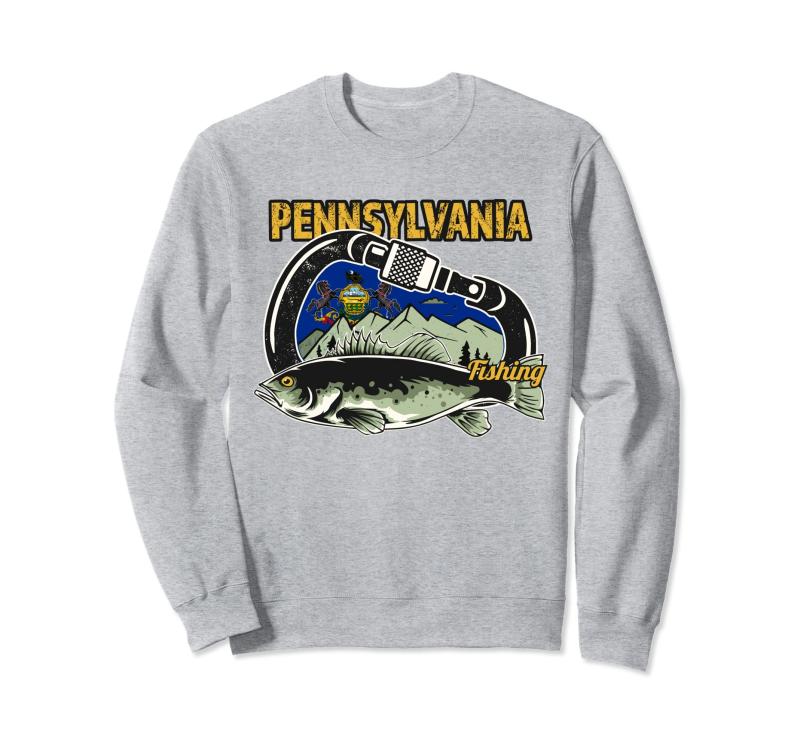 レトロなカラビナペンシルベニアフィッシング トレーナーペンシルベニア州の漁師に最適な父の日デザイン。 ペンシルベニア州の釣り人に最適です。 ペンシルベニア州で釣りをするのが大好きなユーモラスなフィッシャーマンのための面白いフィッシンググラフ...