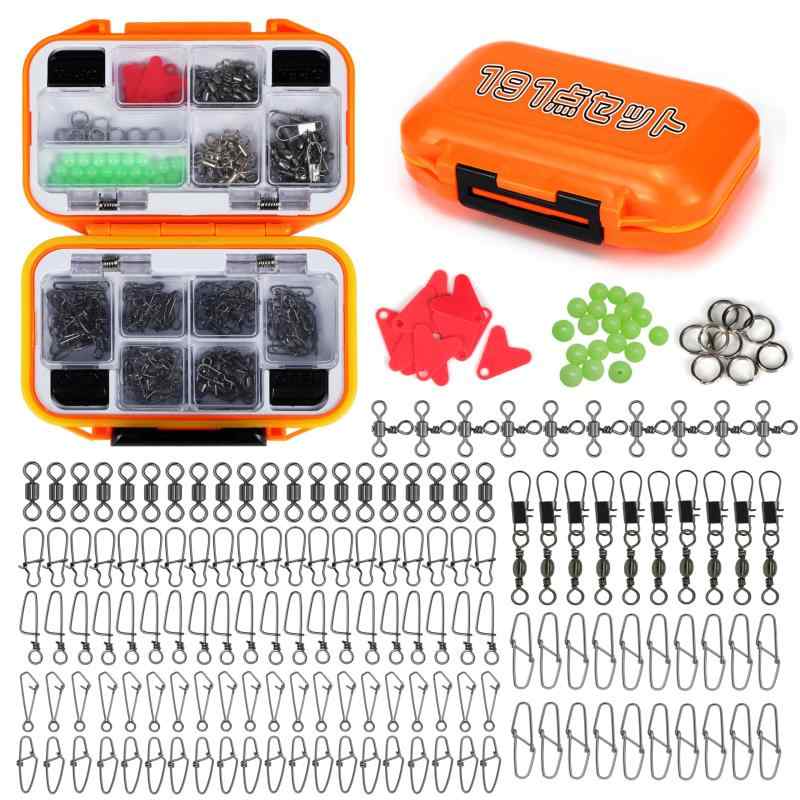 Piscorush 191点 釣り小物セット 釣り道具セット 釣り仕掛け自作用 サルカン スナップ 釣りフック スプリットリング 夜光玉 防水釣りケース付【191点揃い】この191点釣り小物セットは、多彩なサルカン スナップ 釣りフック ス...
