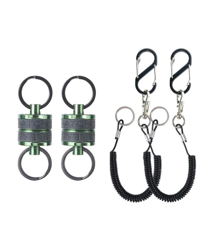 M MAXIMUMCATCH Maxcatch フライフィッシング用の釣りマグネットリリーサー（コイルカラビナクリップ付き） (2セット, グリーン（2個）＋リトラクタブルコイル（2個）)